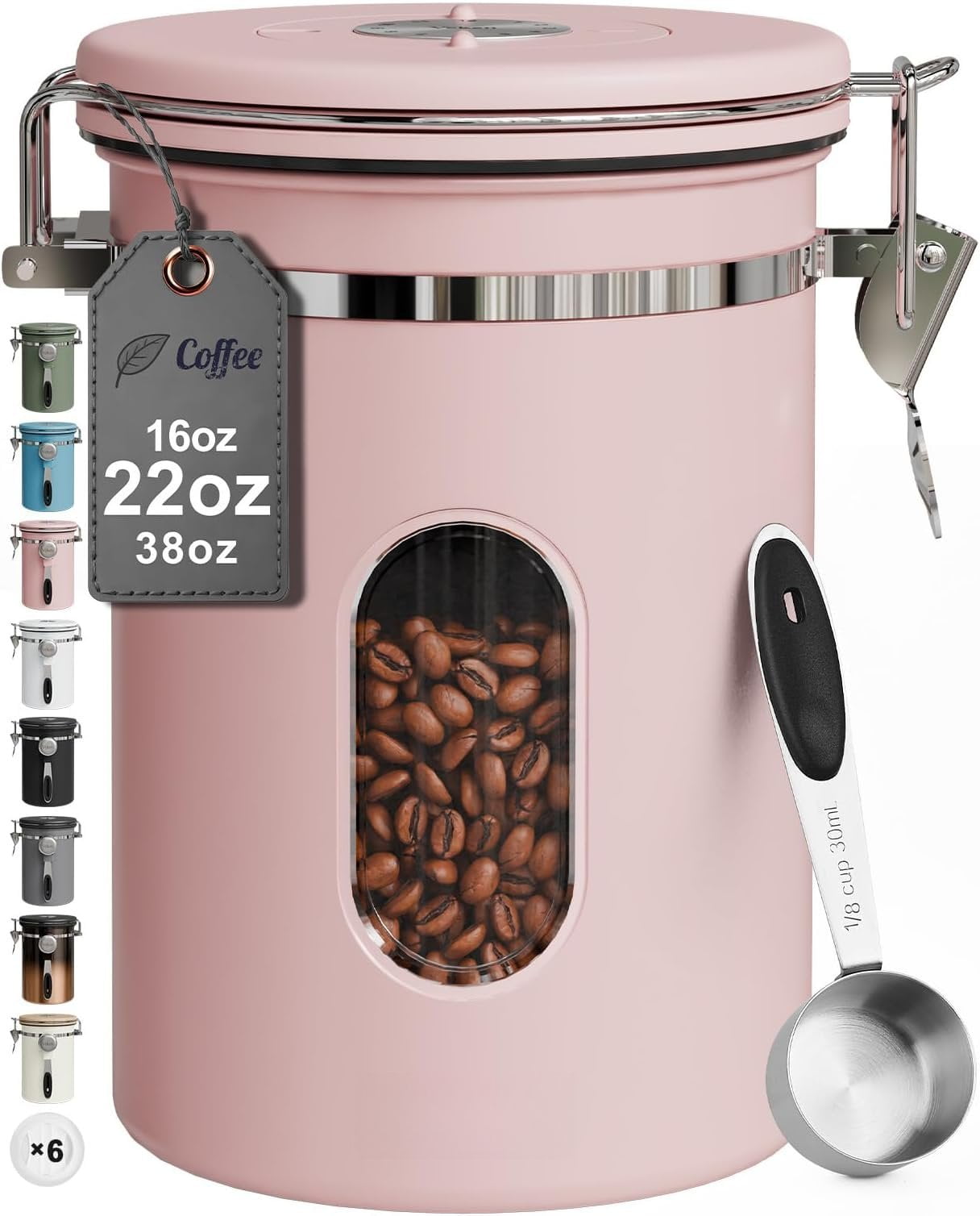Coffee Canister with Window, Airtight Stainless Kitchen Storage ...