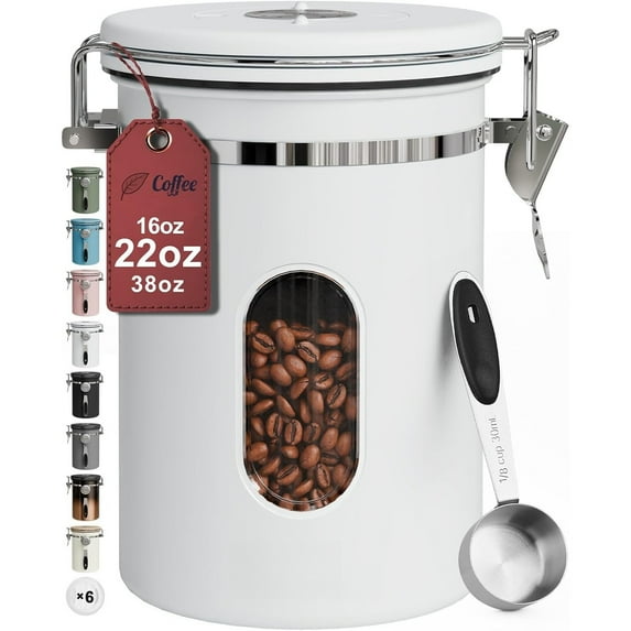 Coffee Canister with Window,Airtight Stainless Steel Kitchen Food ...