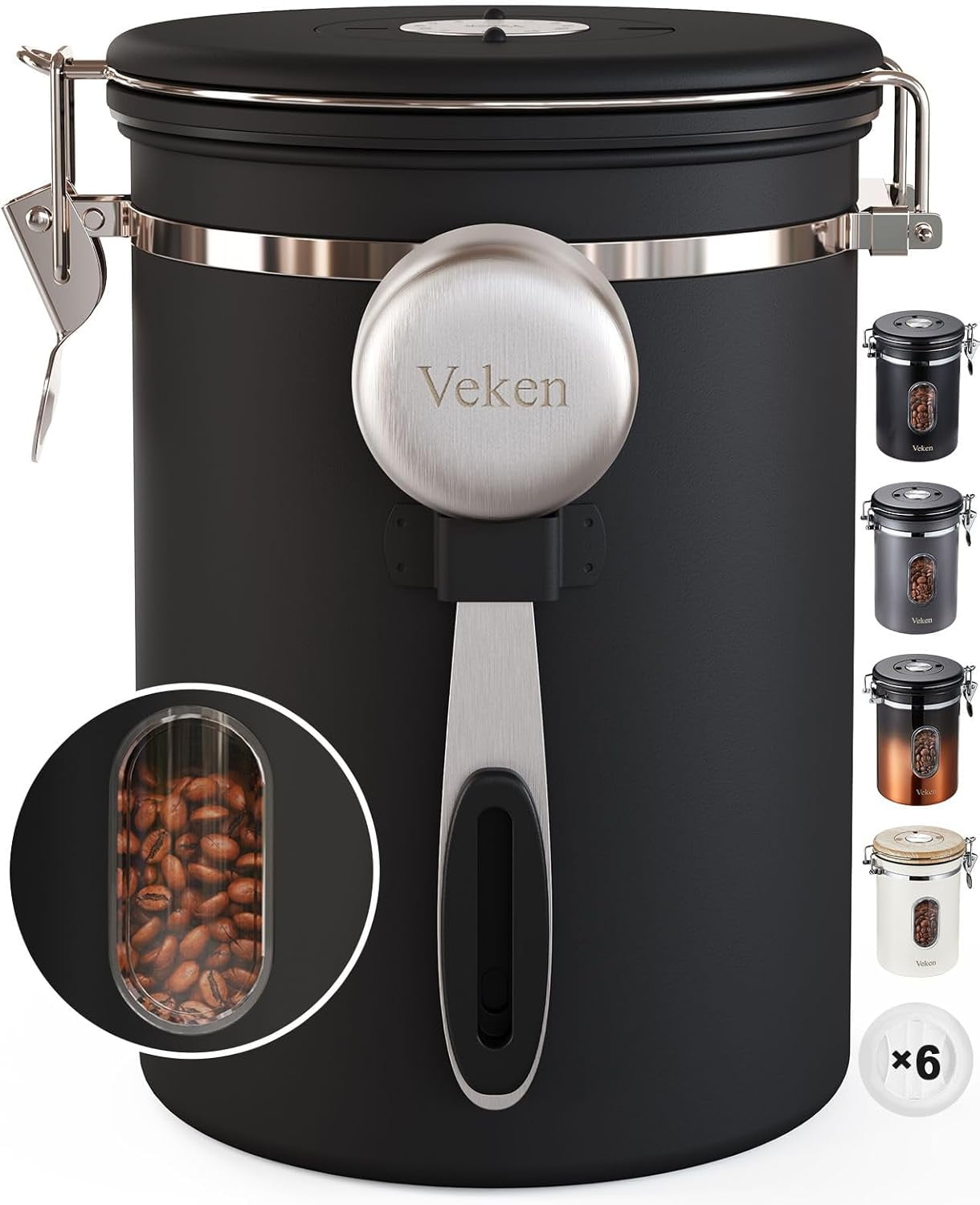 Coffee Canister with Window,Airtight Stainless Steel Kitchen Food ...