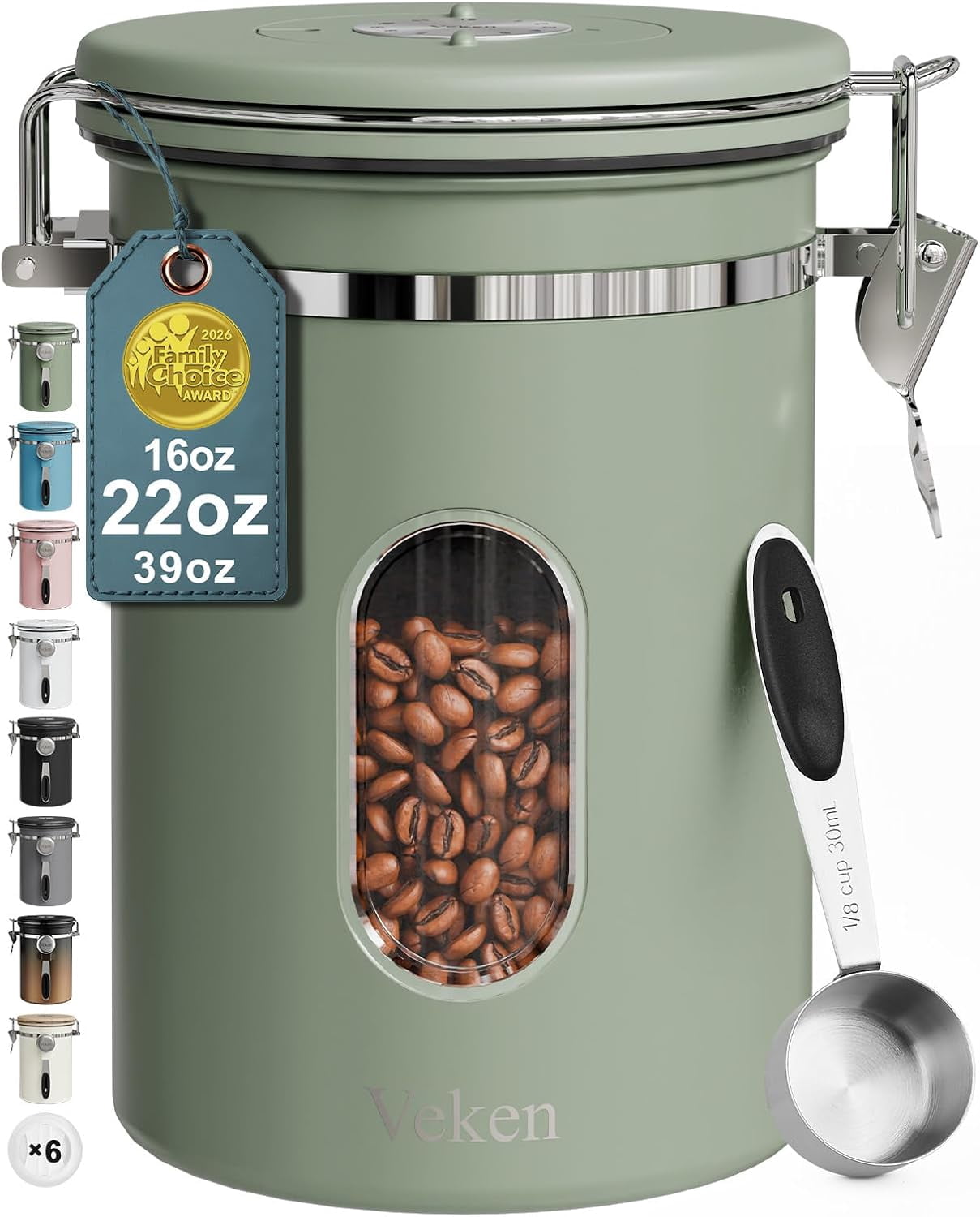 Coffee Canister with Window, Airtight Stainless Steel Kitchen Food ...