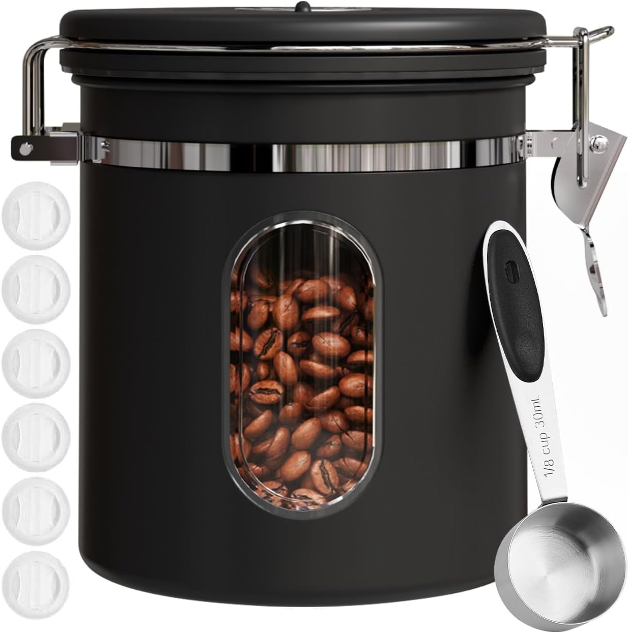 Coffee Canister with Window, Coffee Lover Gift Set,Airtight Stainless ...