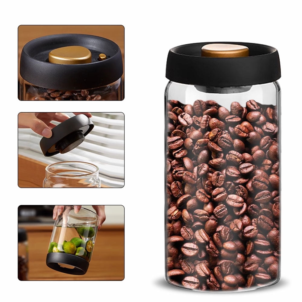 Coffee Canister with Airtight Lid, 1PC Vacuum Seal Glass Jars Coffee ...