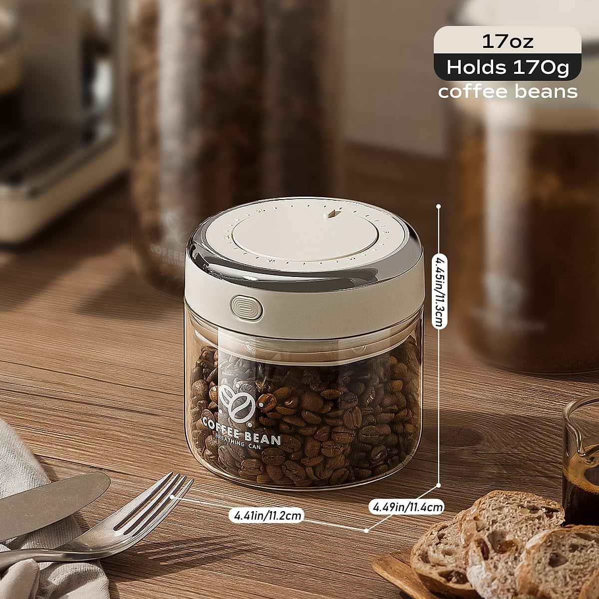 Coffee Canister with Premium Glass - Airtight Coffee Container with One ...