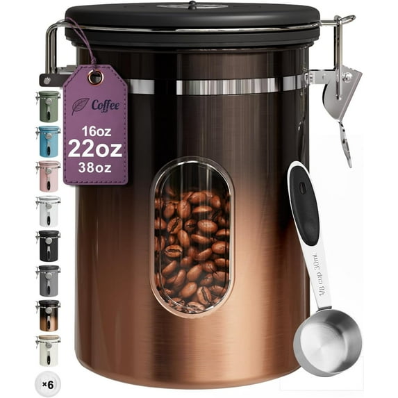 Coffee Canister with Window,Airtight Stainless Kitchen Storage ...