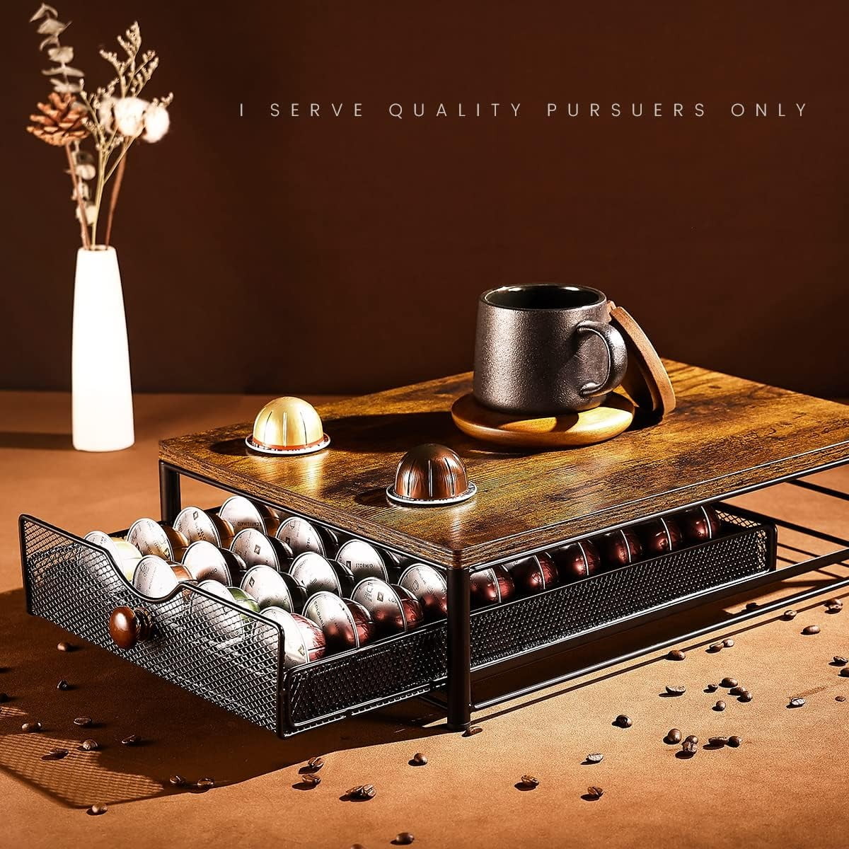 Coffee Capsule Organizer Drawer with Sliding Basket and Coffee Machine ...