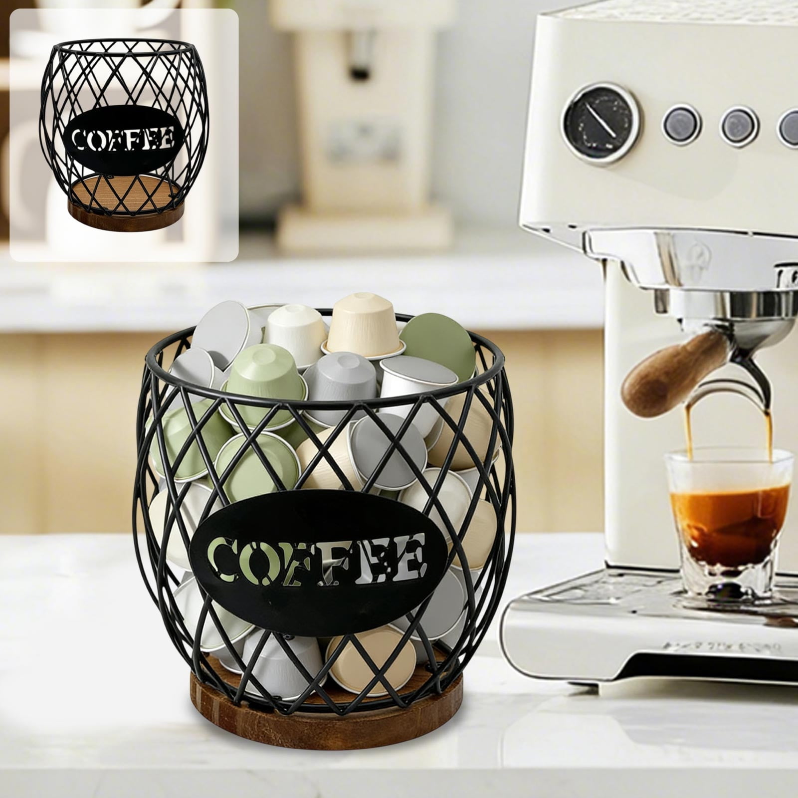 Coffee Capsule Storage Basket Pineapple Shape | Black Iron Mesh & Solid ...