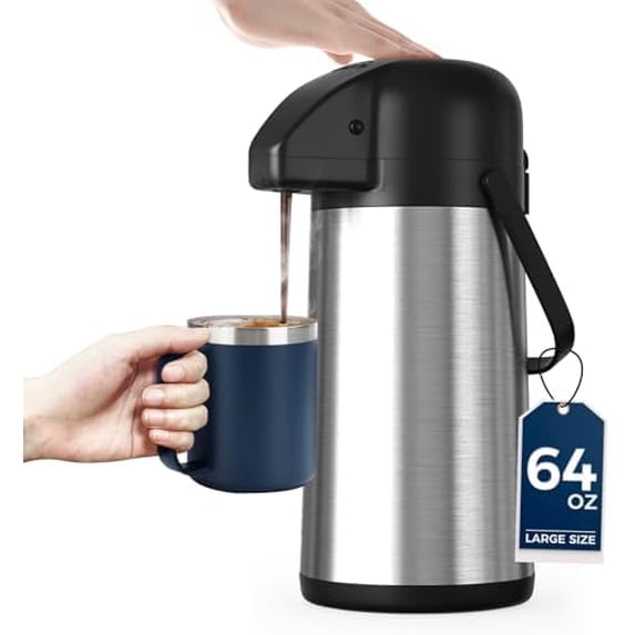 Coffee Carafe for Keeping Hot - 64OZ / 1.9L Airpot Coffee Dispenser ...