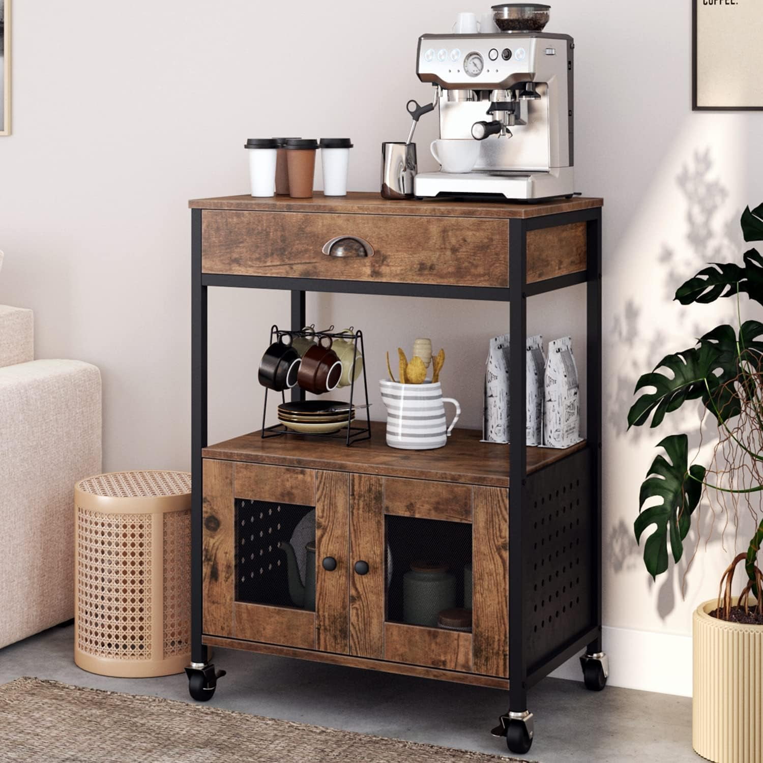 Coffee Cart Station, Coffee Stand Station, Small Microwave Stand with ...