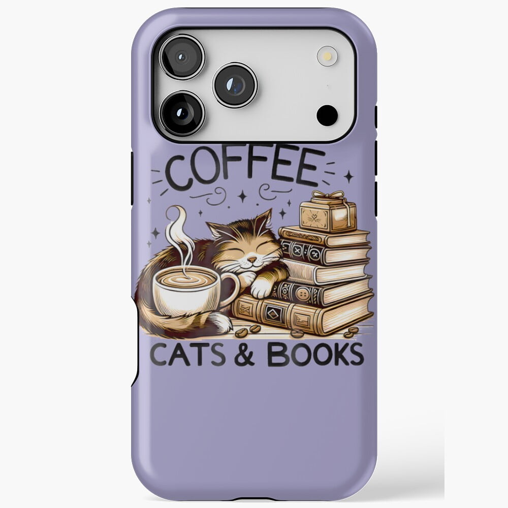 Coffee Cat Books Protective Case for iPhone 11 12 13 14 15 16 17 Pro ...
