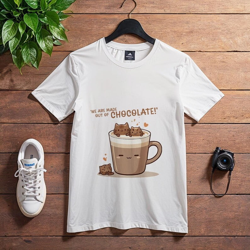 Coffee Cat Graphic T-Shirt, Cute Kawaii Cat Art Tee, Cat Lover Coffee ...