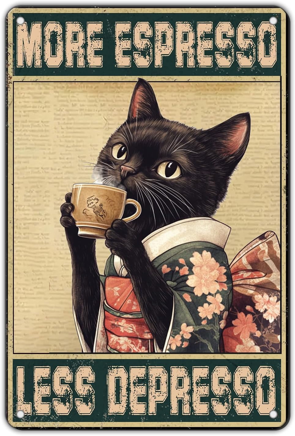Coffee Cat Metal Posters More Espresso Less Depresso Metal Tin Sign ...