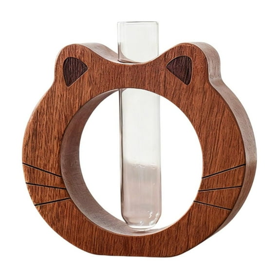 Coffee Cat Shaped Flower Holder Wooden Decor With Transparent Glass ...