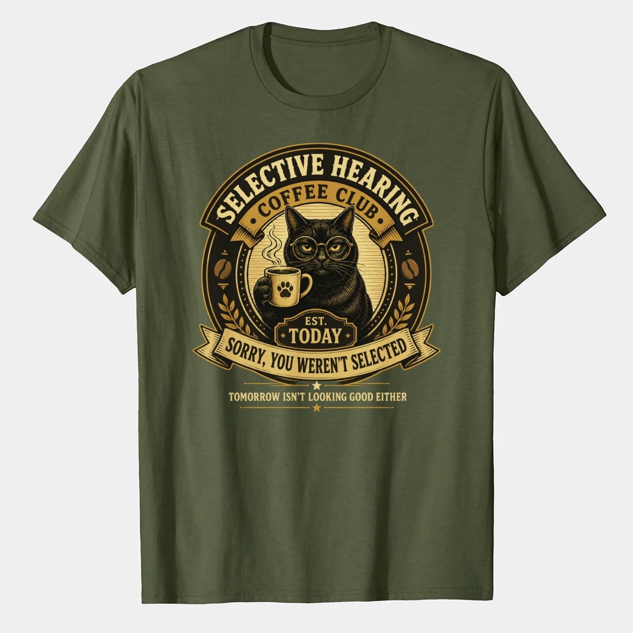 Coffee Cat Shirt Funny Selective Hearing Cat Humor Graphic T-Shirt ...