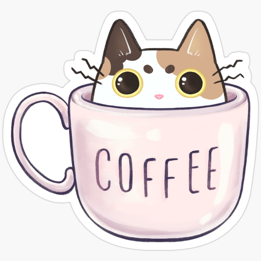 Coffee Cat Sticker Phone Decal Water Bottle Stickers Car Decals, Laptop ...