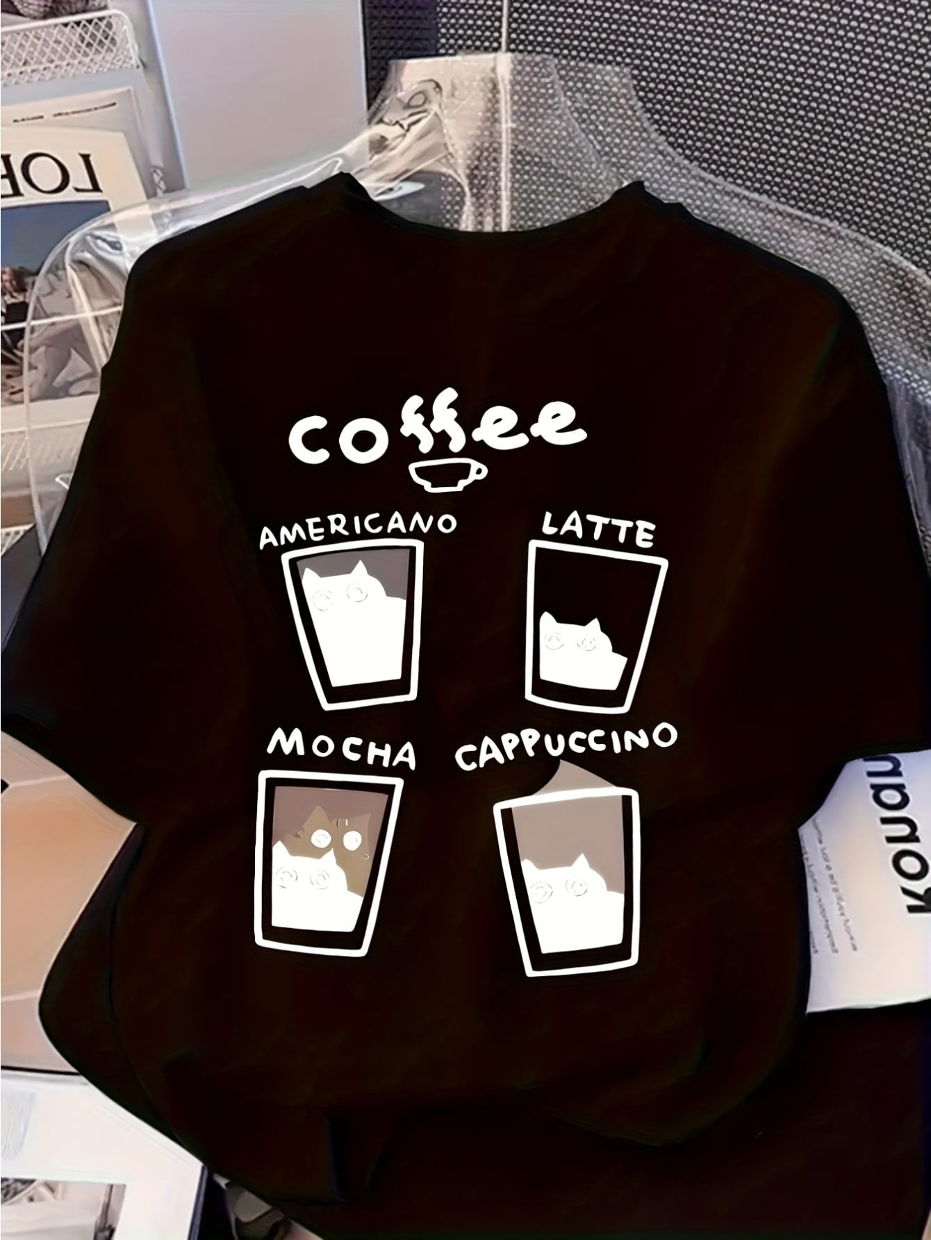 Coffee Cat T Shirt Unisex - Crew Neck, Loose Fit, Short Sleeve - Y2K ...