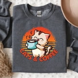 Coffee Cat TShirts Funny Cat Longsleeve Retro Coffee and Cat Hoodies ...