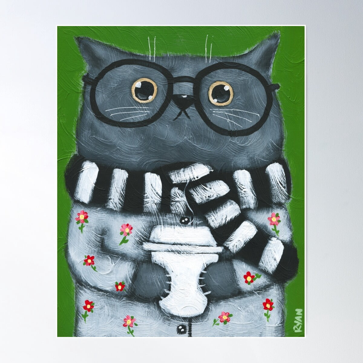 Coffee Cat Waiting For Spring Poster Wall Art Modern Wall Decor Wall ...