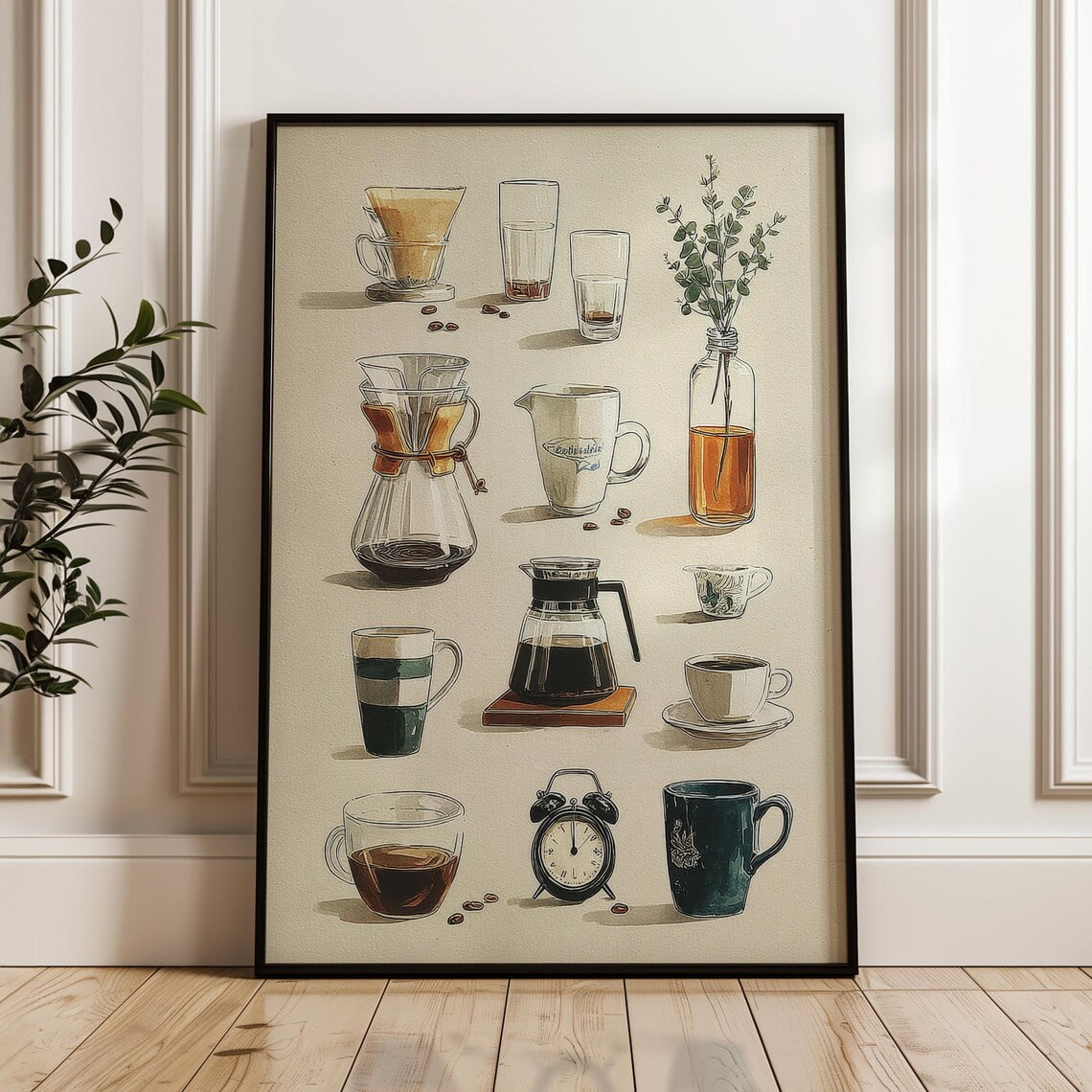 Coffee Chart Poster, Hand-Drawn Illustration Wall Art Print, Modern ...