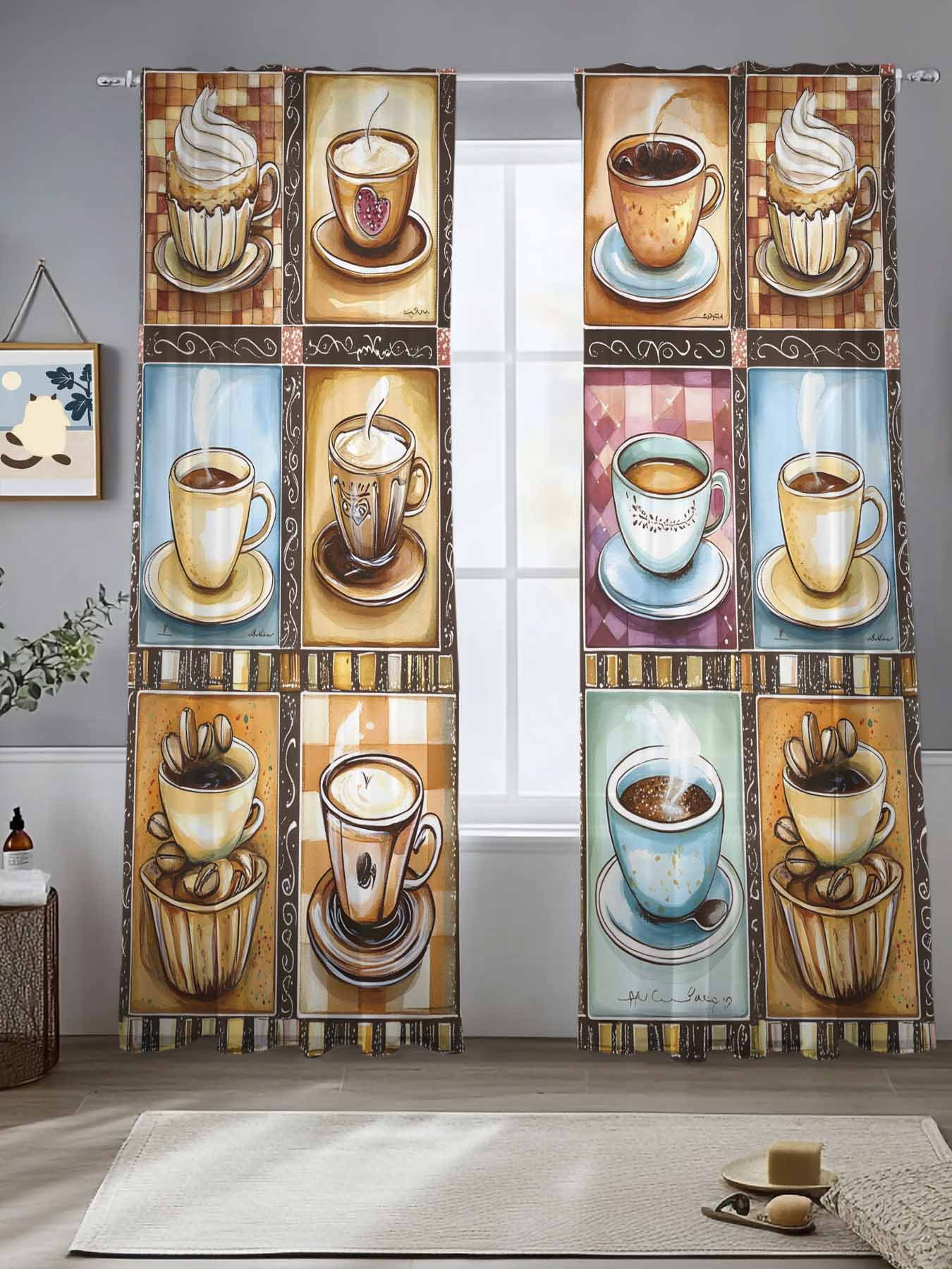 Coffee Check Plaid Sheer Curtains for Living Room Bedroom Brown ...