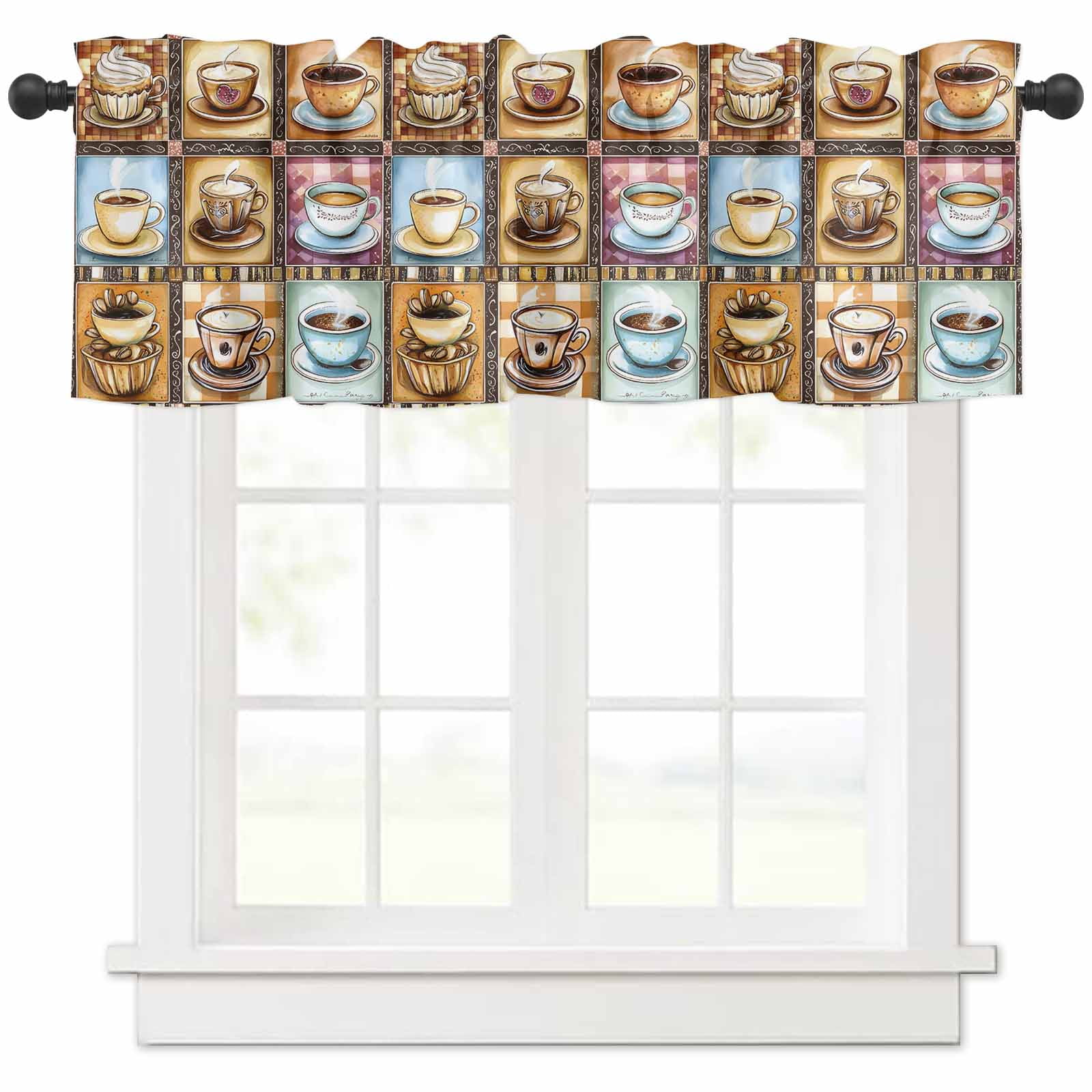 Coffee Check Plaid Valances for Windows Farmhouse Kitchen Curtains ...