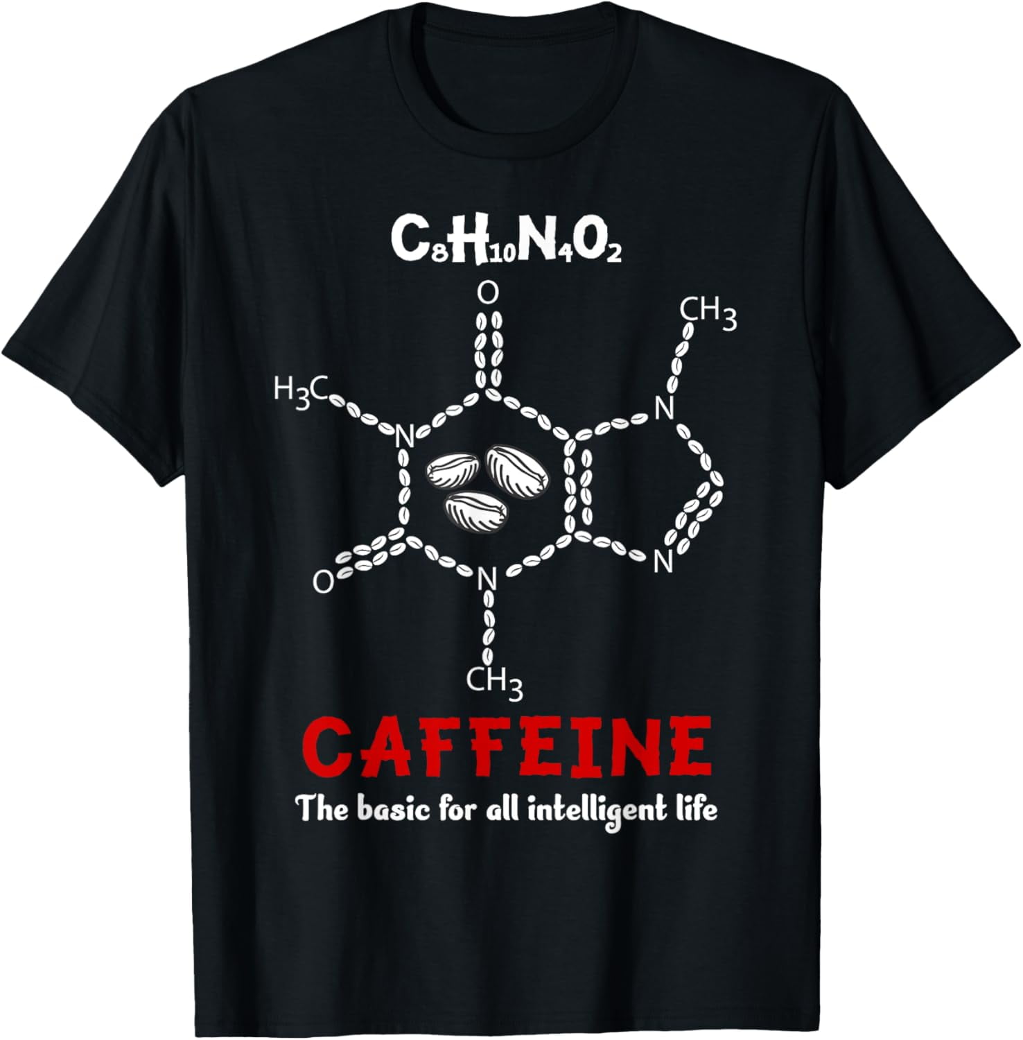 Coffee Chemical Structure Caffeine Molecule Chemistry Themed T-Shirt100 ...