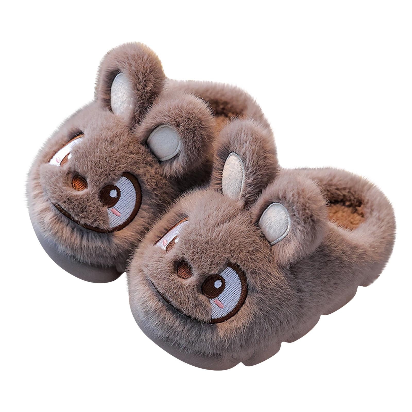 Coffee Childrens Plush Bunny Ear Slippers With Soft Fuzzy Lining For ...