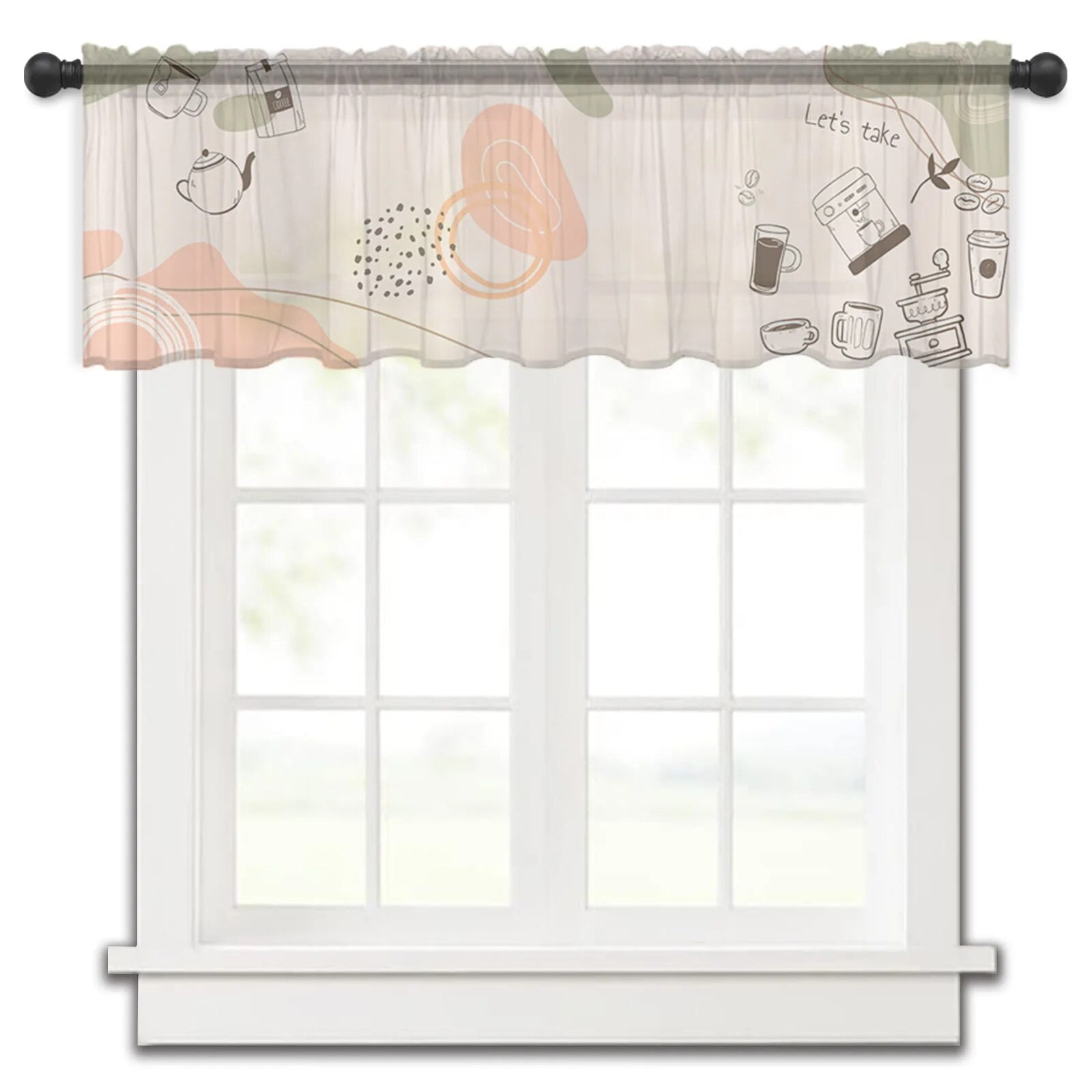 Coffee Chocolate Beans Minimalist Small Window Curtain Tulle Sheer ...