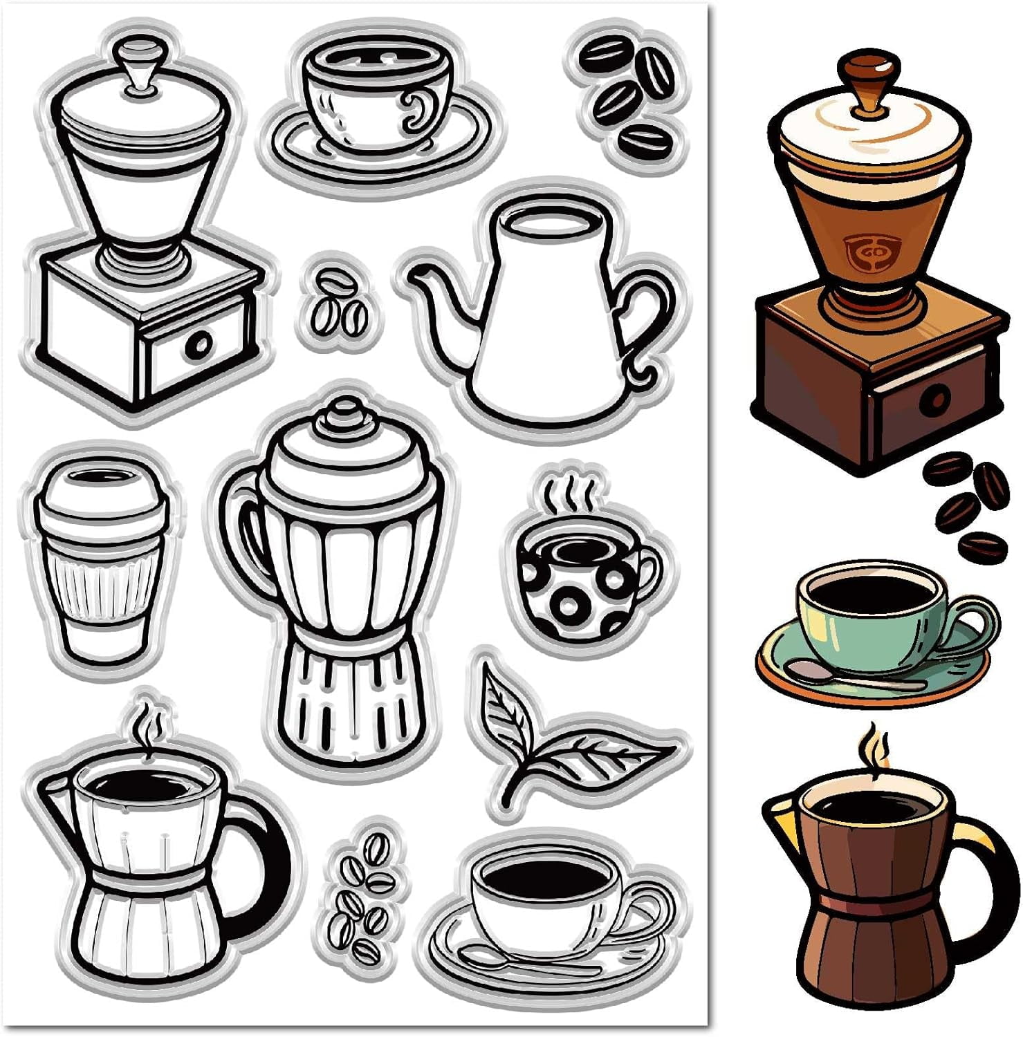 Coffee Clear Stamps Teapot Rubber Stamp Coffee Bean Cup Afternoon Tea ...
