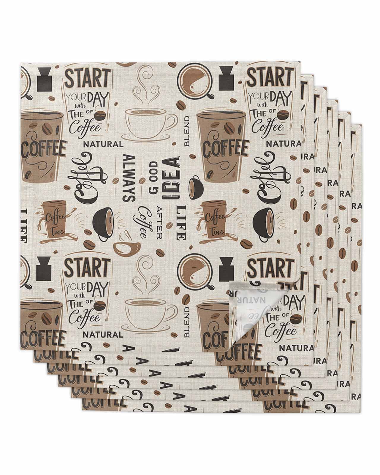 Coffee Cloth Napkins Set of 6 Reusable Dinner Napkins, Brown Beans Cup ...