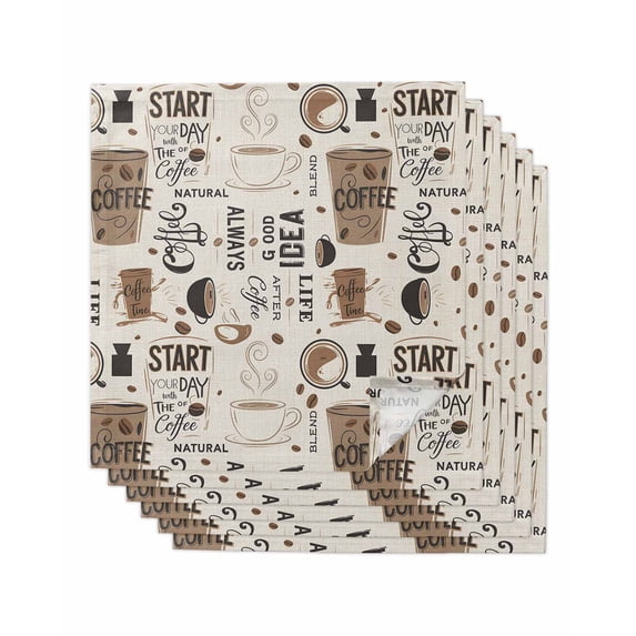 Coffee Cloth Napkins Set of 6 Reusable Dinner Napkins, Brown Beans Cup ...