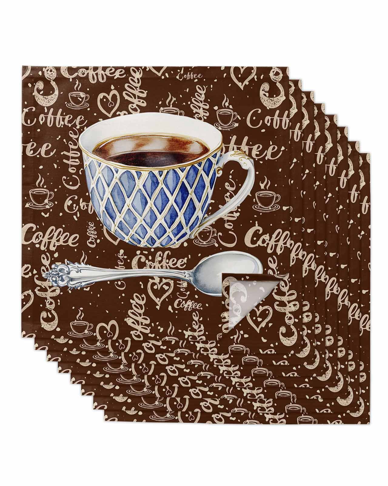Coffee Cloth Napkins Set of 8 Reusable Dinner Napkins, Pastoral Vintage ...