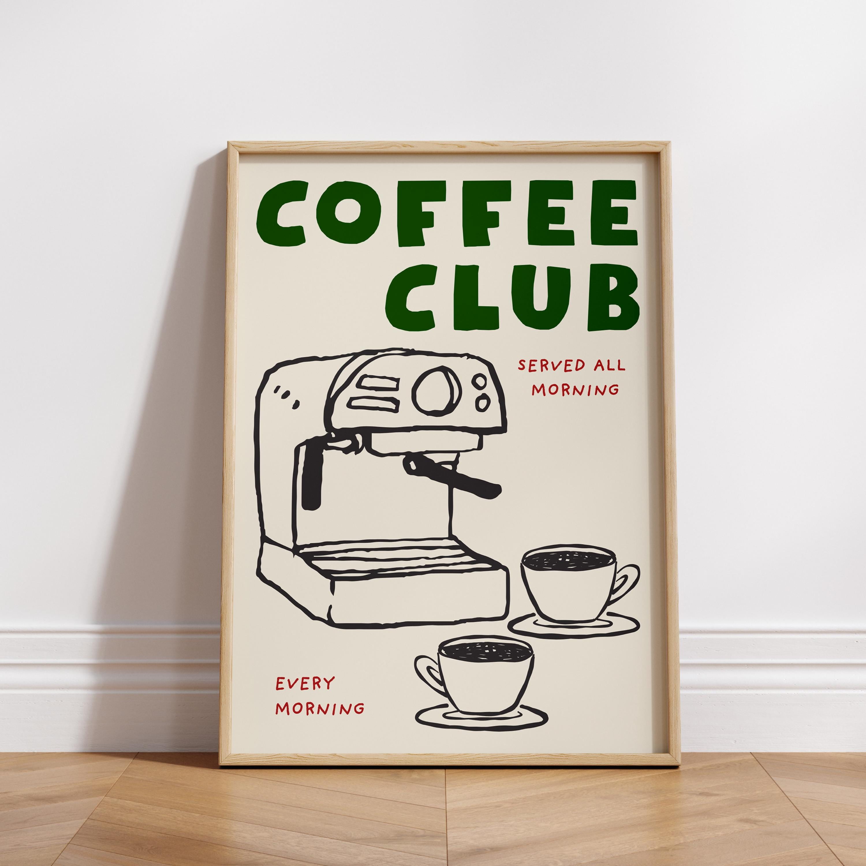 Coffee Club Art Print Kitchen Poster, Retro Kitchen Wall Art Green ...