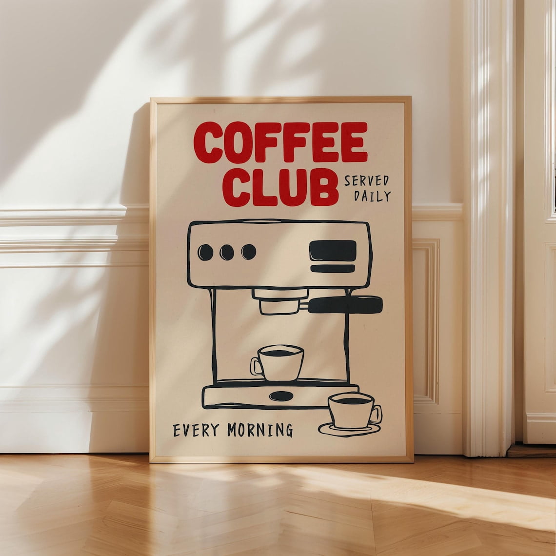 Coffee Club Hand Drawn Kitchen Wall Art, Unframed Canvas Size 24x36 ...