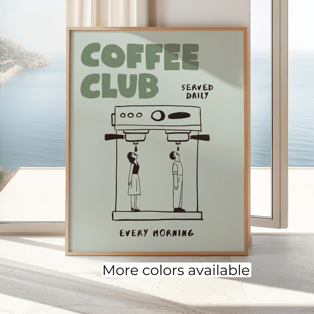 Coffee Club Hand Drawn Retro Kitchen Poster, Fun Kitchen Illustration ...