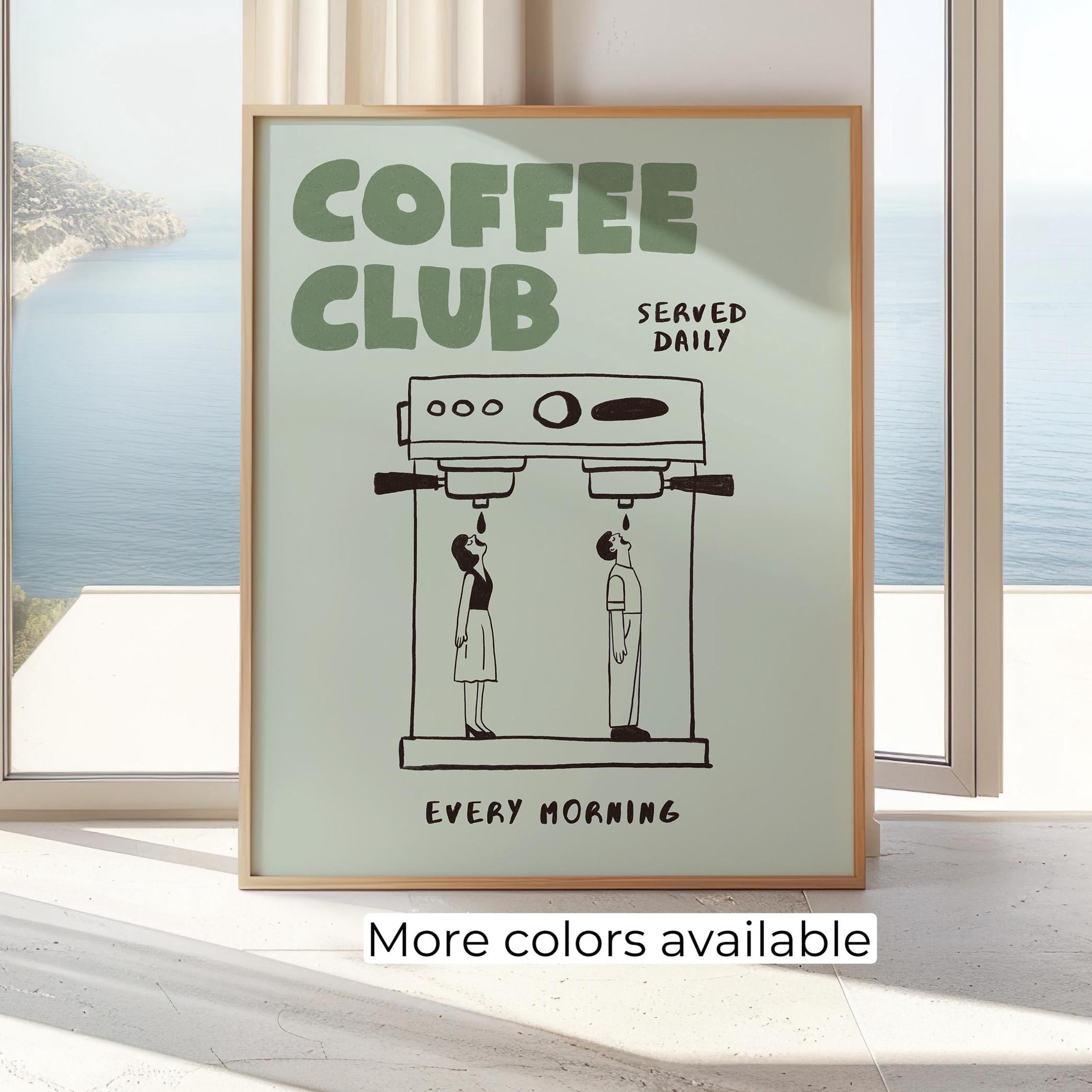Coffee Club Hand Drawn Retro Kitchen Print, Fun Kitchen Illustration ...