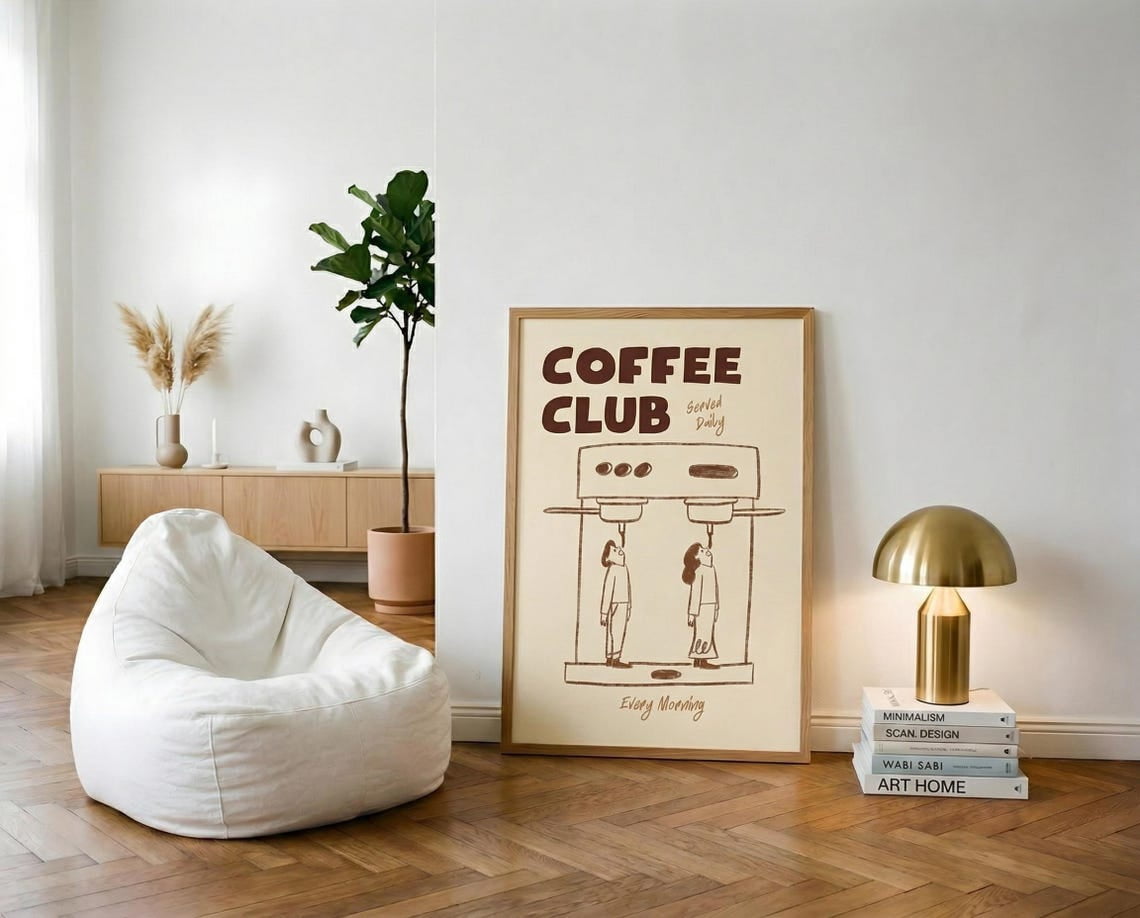 Coffee Club Poster, Coffee Machine Kitchen Wall Art, Unframed Paper ...