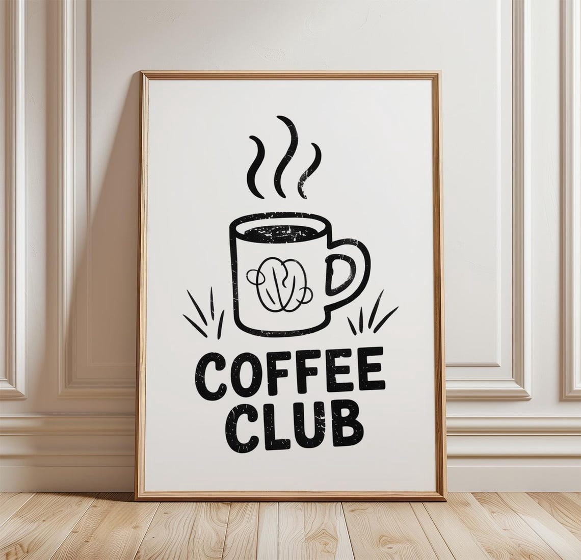 Coffee Club Poster Minimal Black White Kitchen Typography Wall Art ...