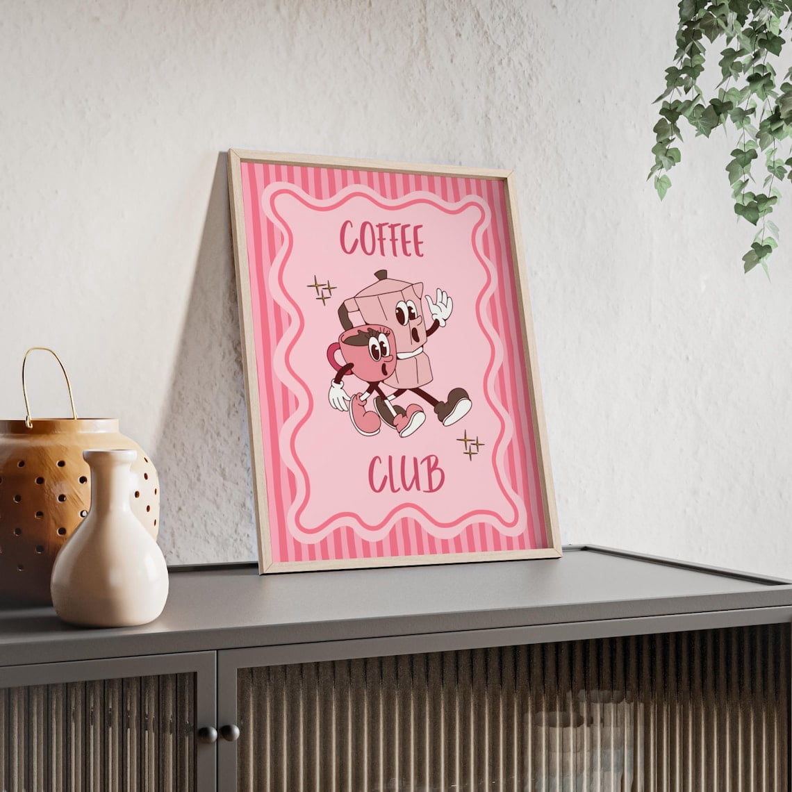 Coffee Club Poster, Pink Kitchen Wall Art, Unframed Paper Poster ...