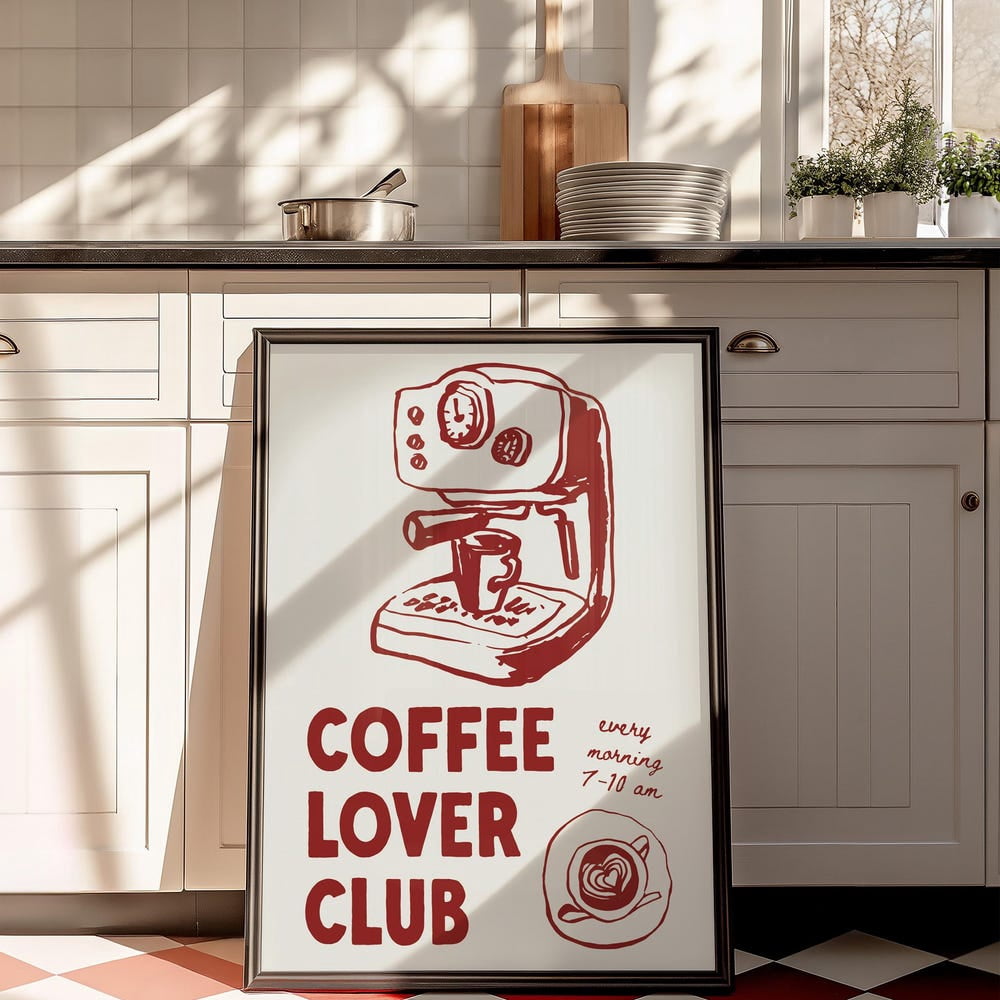 Coffee Club Print Cute Coffee Bar Decor Trendy Kitchen Poster Espresso ...