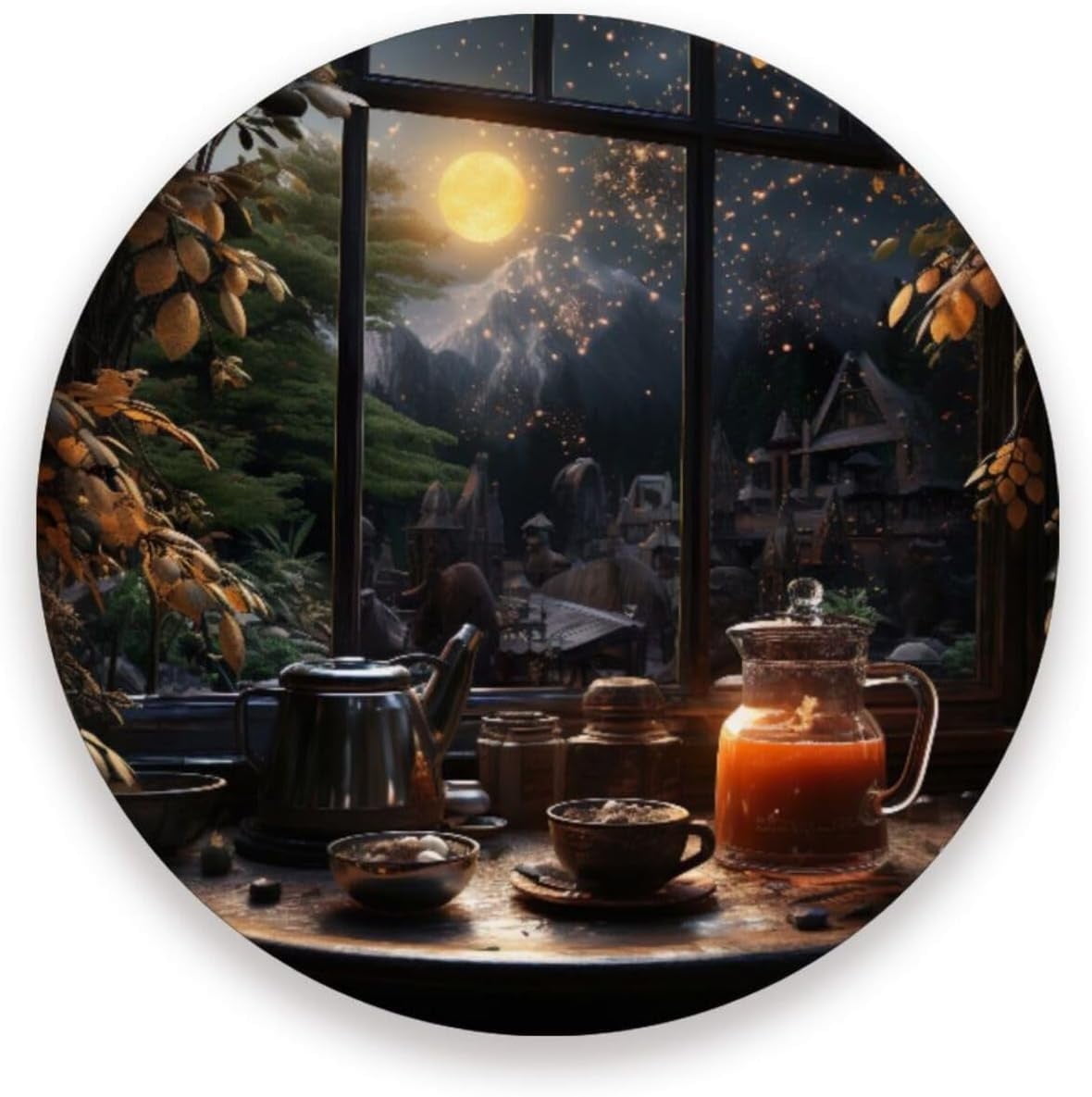 Coffee Coaster, Drinks Round Absorbent Stone Set with Ceramic Stone and ...