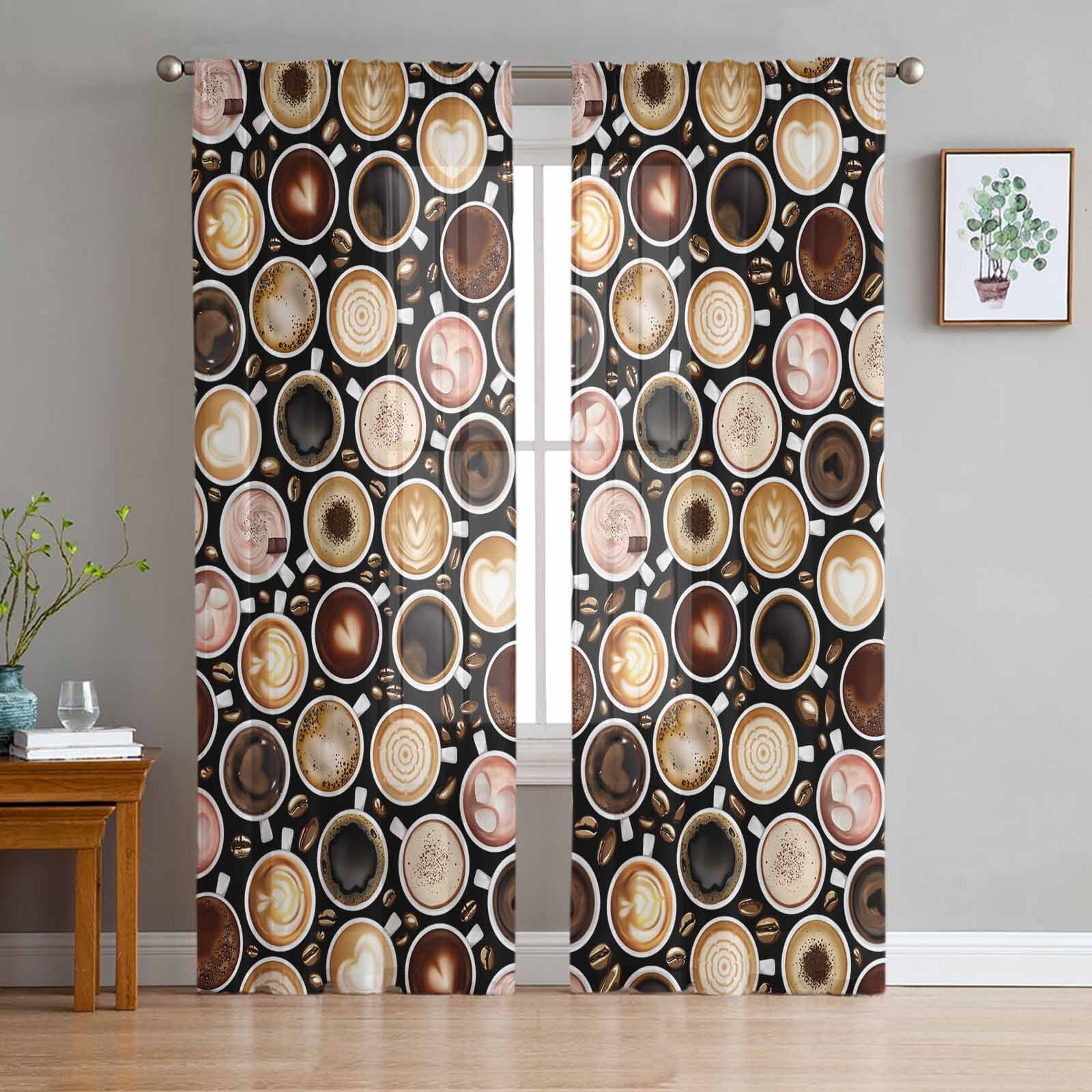 Coffee Coffee Beans Coffee Cup Sheer Curtains for Living Room Bedroom ...