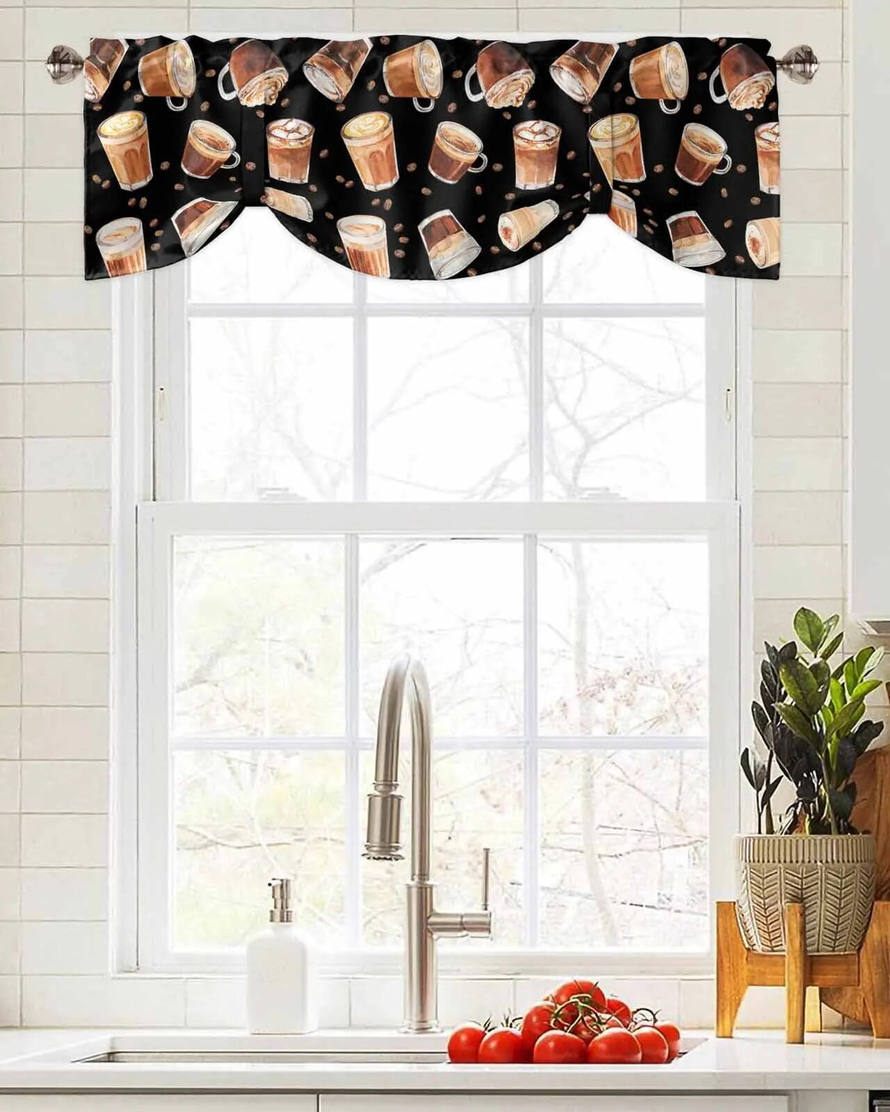 Coffee Coffee Beans Texture Short Window Curtain Adjustable Tie Up ... Coffee Coffee Beans Texture Short Window Curtain Adjustable Tie Up ...