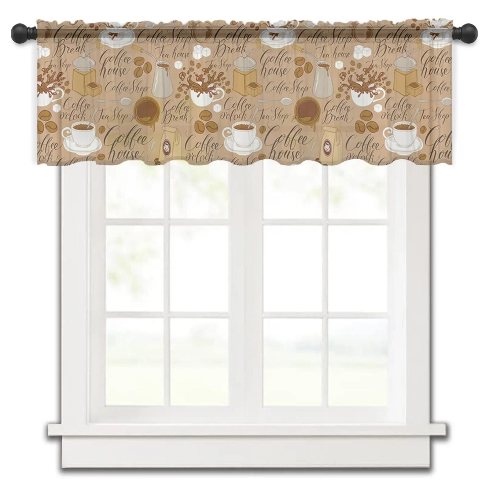 Coffee Coffee Cup Art Kitchen Small Voile Window Curtain Valance Short ...