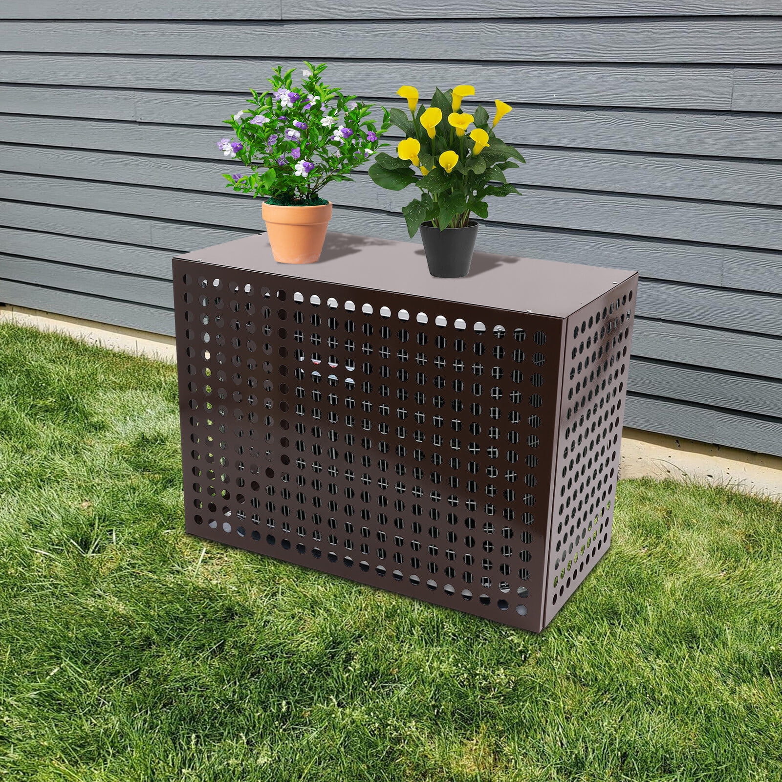 Coffee Color Rectangular Shape Privacy Fence Cover for A/C Conditioning ...