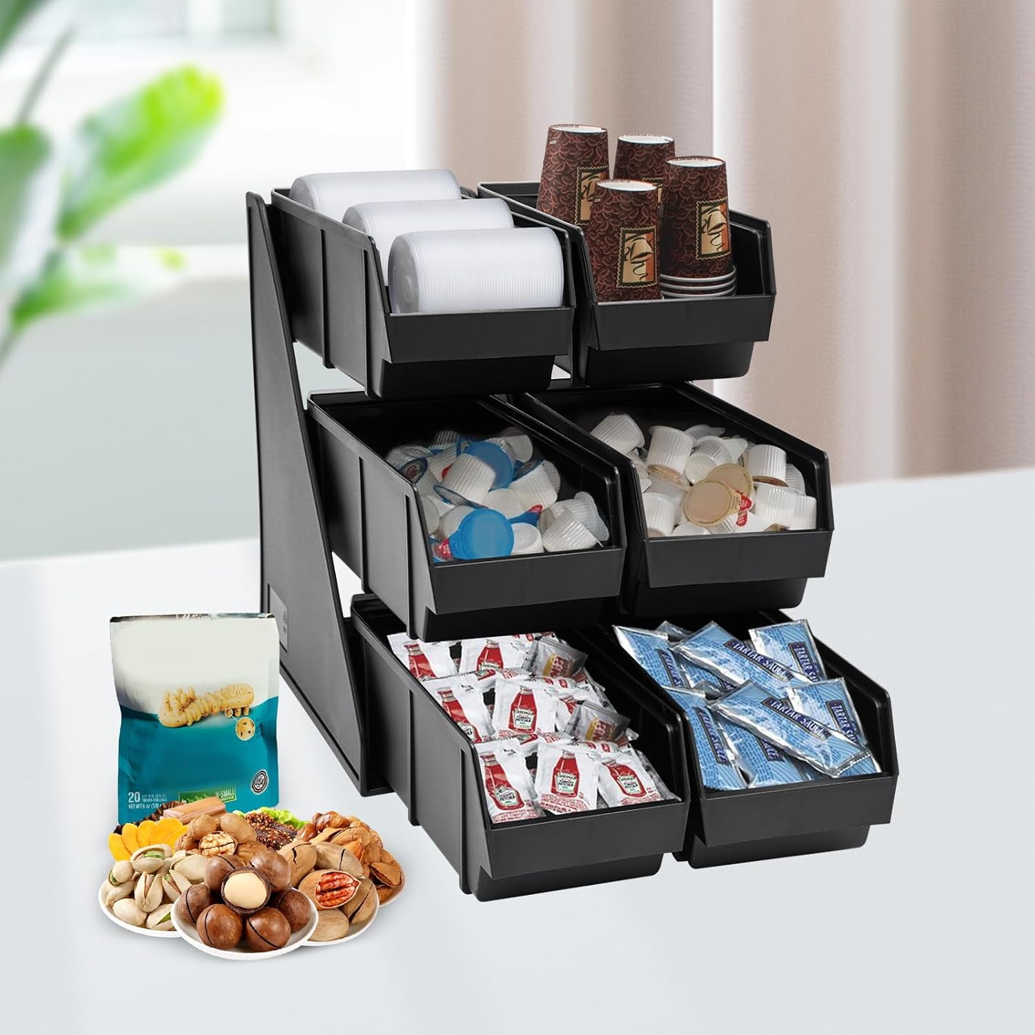 Coffee Condiment Organizer Holder 3-Tier Plastic Condiment Storage Rack ...