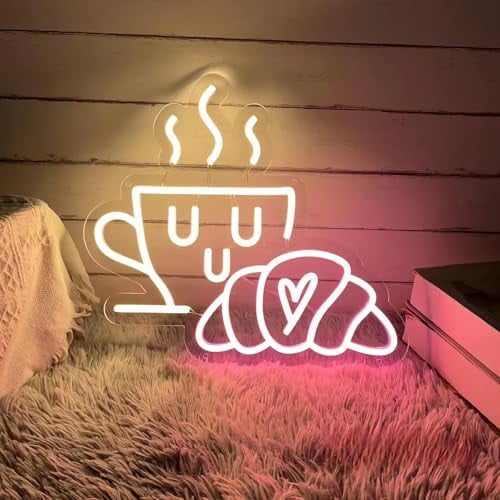 Coffee & Croissant LED Neon Sign, Custom Coffee Bar Shop Cafe Bakery ...