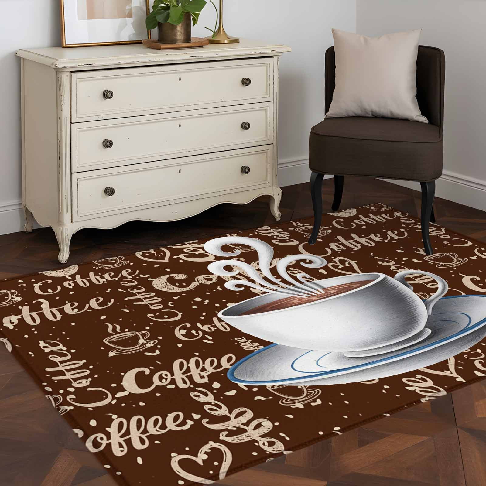 Coffee Cup 4x6 Rug for Dining Table for 4 People Under Table, Cafe ...