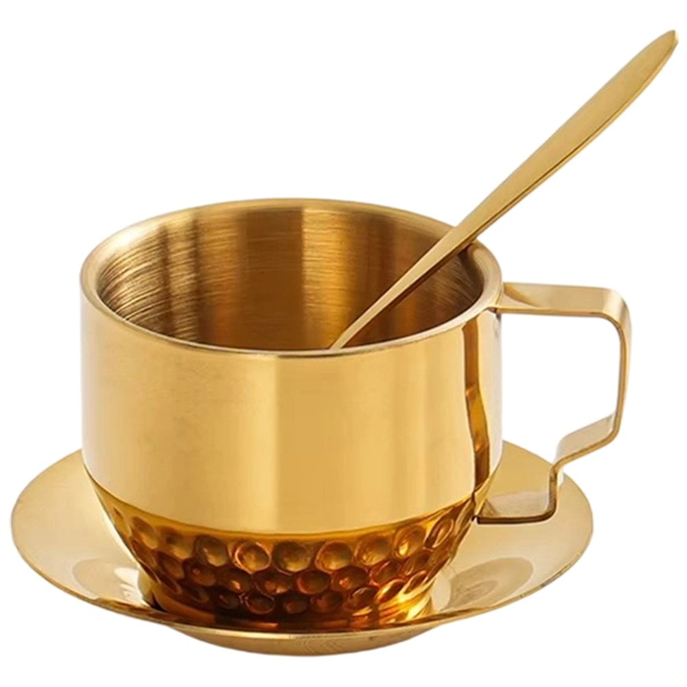 Coffee Cup And Saucer Set Stainless Steel Coffee Cup Metal Afternoon ...
