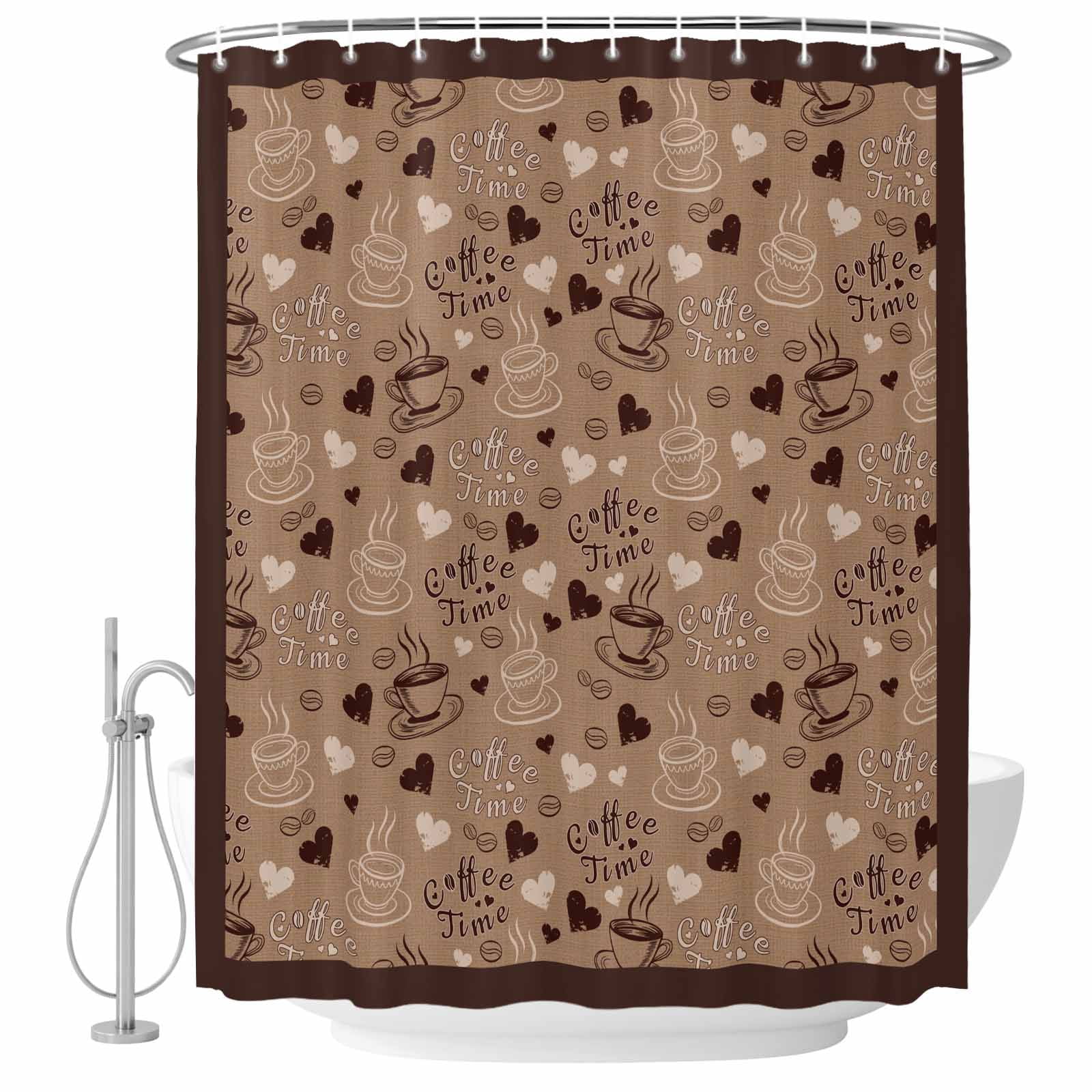Coffee Cup Beans Bathroom Shower Curtains with Hooks, White Love Heart ...