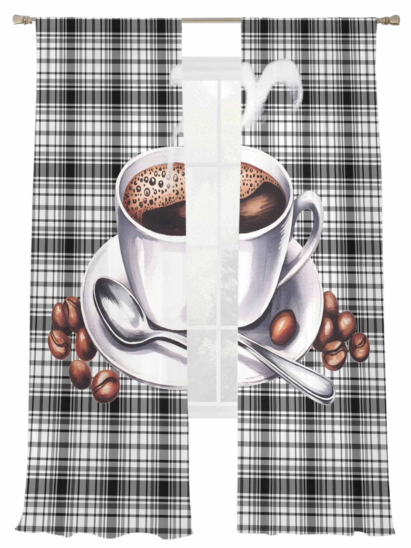 Coffee Cup Beans Sheer Curtains for Living Room Bedroom, Black Buffalo ...